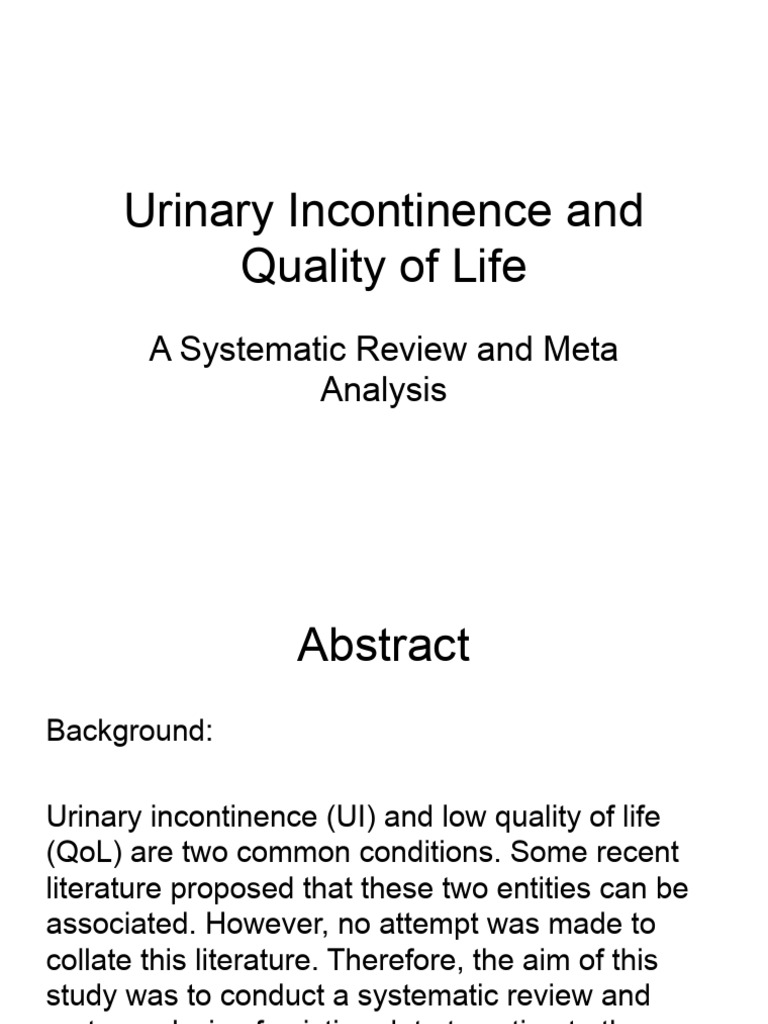 Urinary Incontinence's Impact on Quality of Life | PDF | Systematic ...