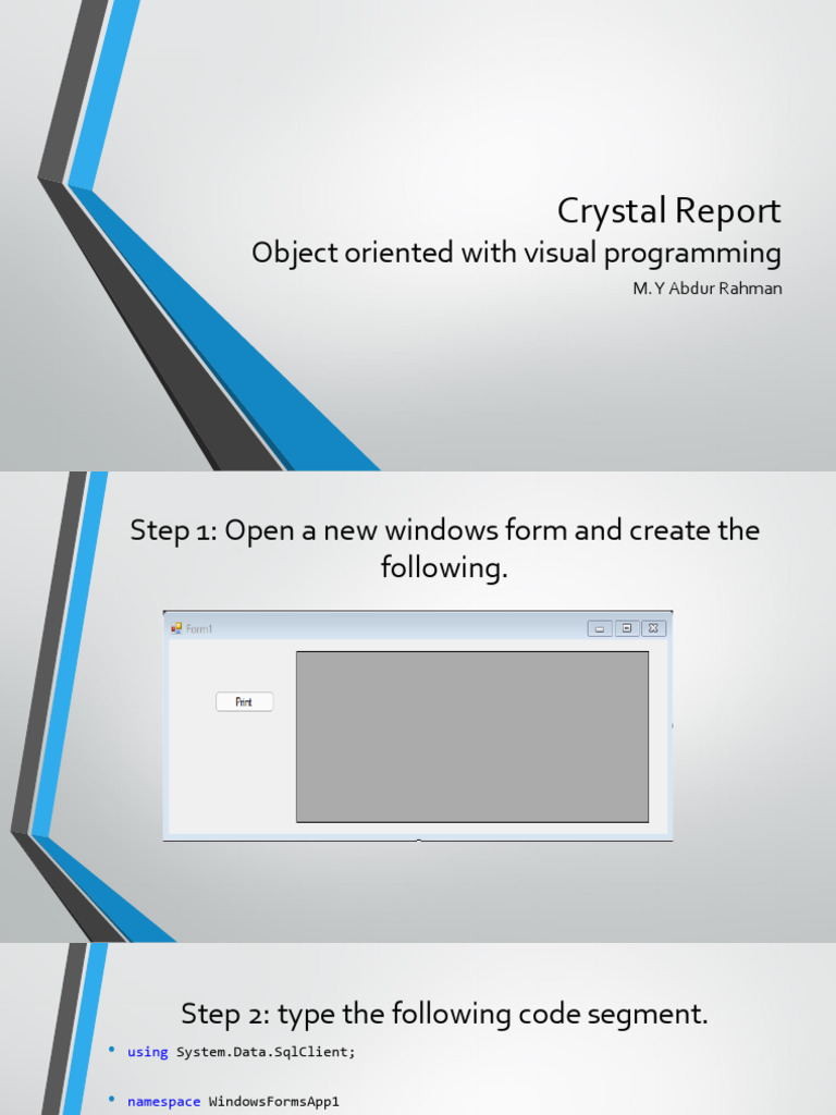 Lecture 11 - Crystal Report Application | PDF | Computer Science | Computer Programming