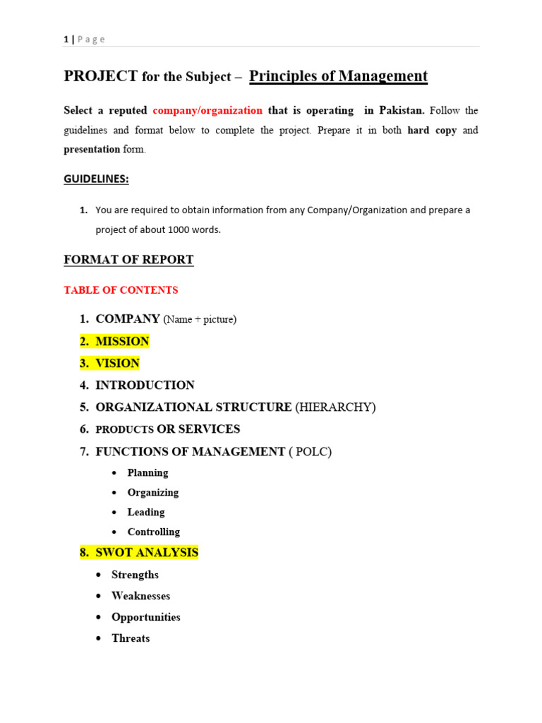 Project (Principles of Management) BSAF 1-1(1) | PDF