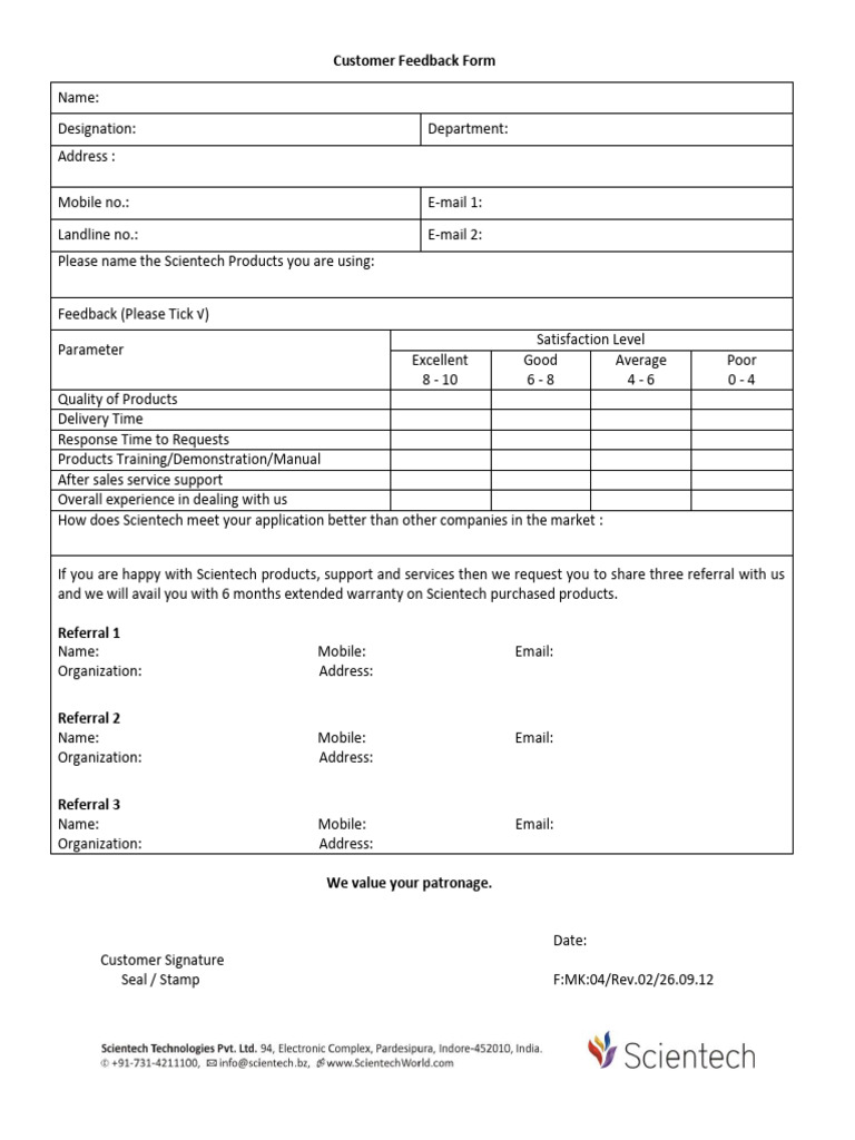 Customer Feedback Form-STPL (1) | PDF