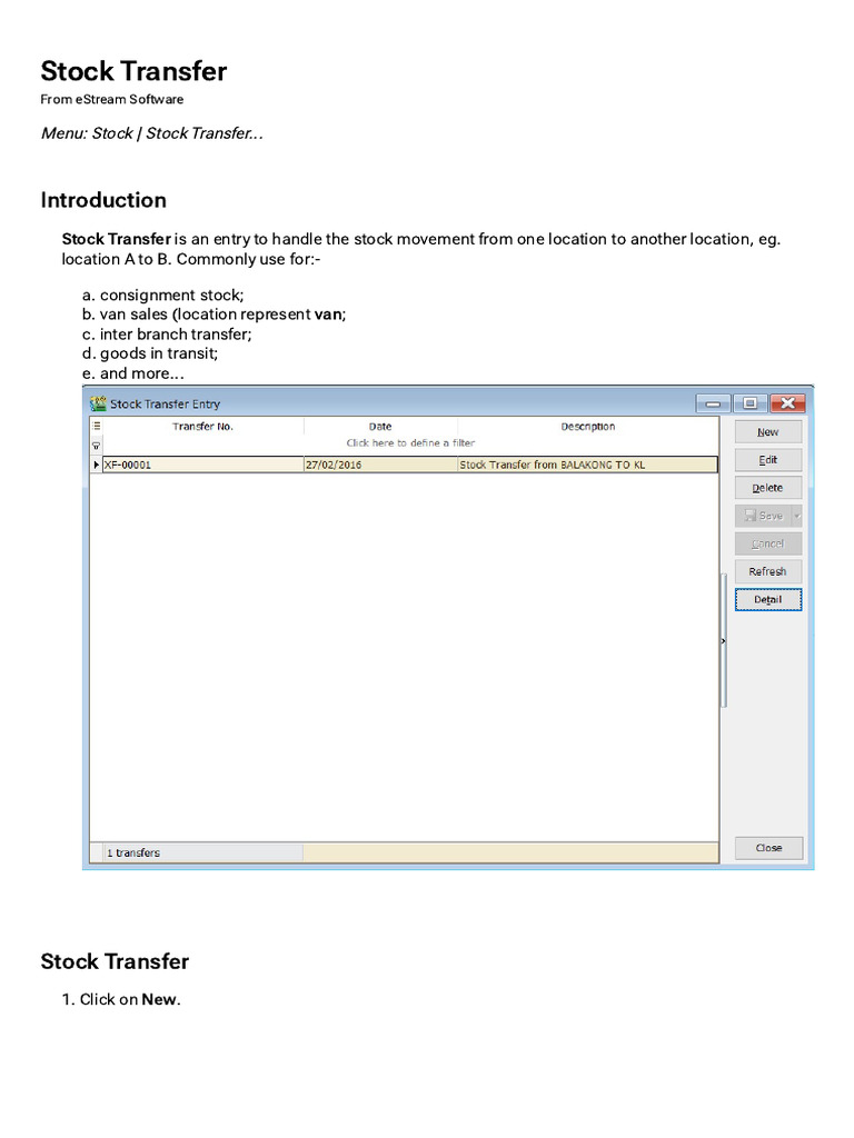 Stock Transfer - Estream Software | PDF