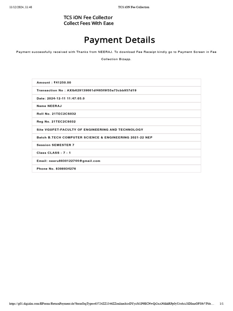 TCS iON Fee Neeraj | PDF