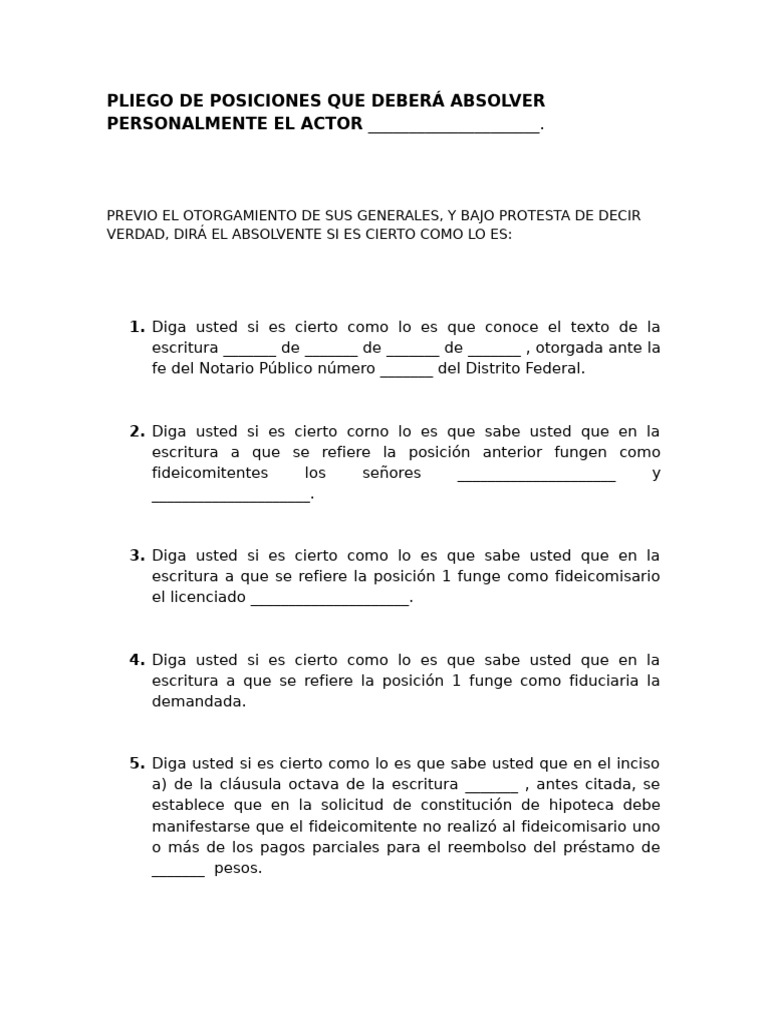 Pliego de Posiciones Absolver Al Actor | PDF