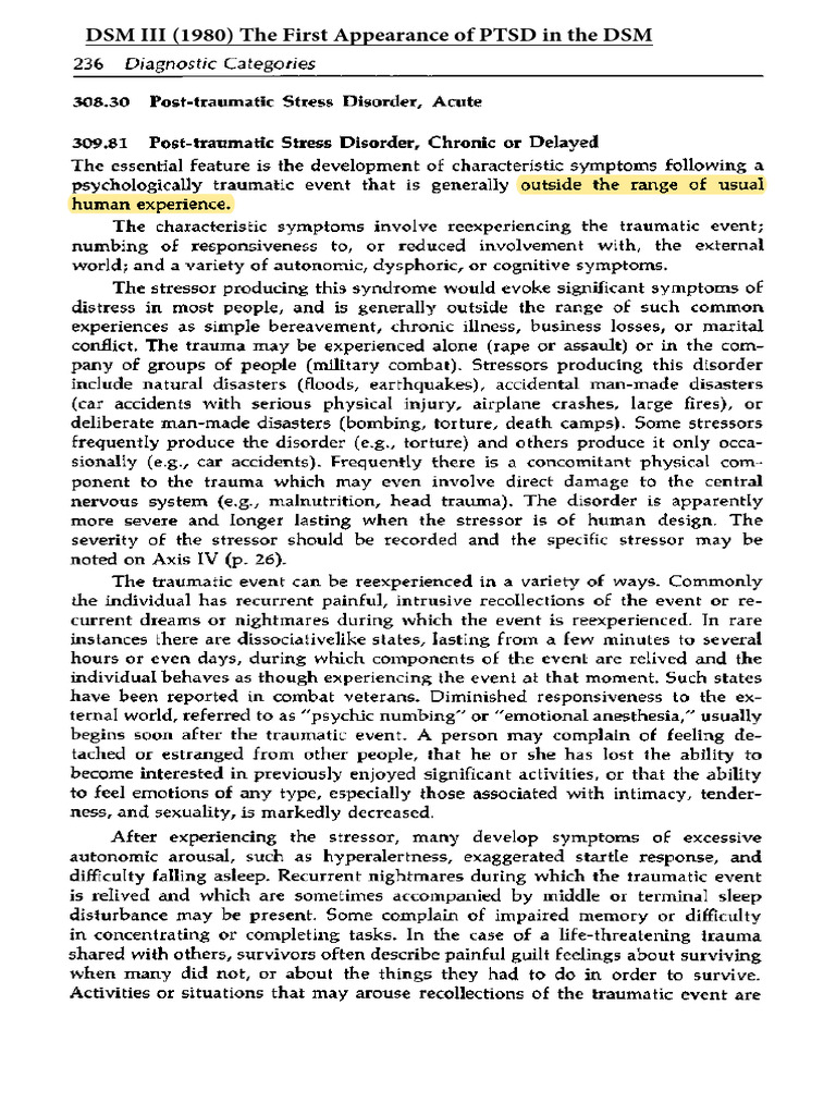 PTSD in DSM 3, 4, & 5-1 | PDF | Psychological Trauma | Mental Disorder