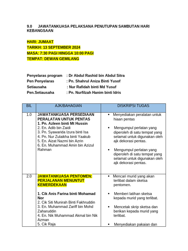 Ajk Penutupan Kemerdekaan 2024 11.9.2024 | PDF