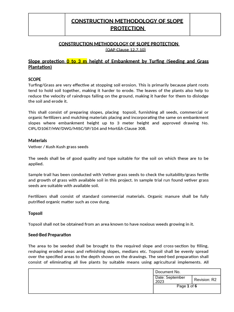 Methodology for Slope protection (1) | PDF | Topsoil | Soil