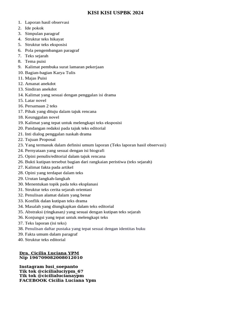 Kisi Kisi Uspbk 2024 | PDF