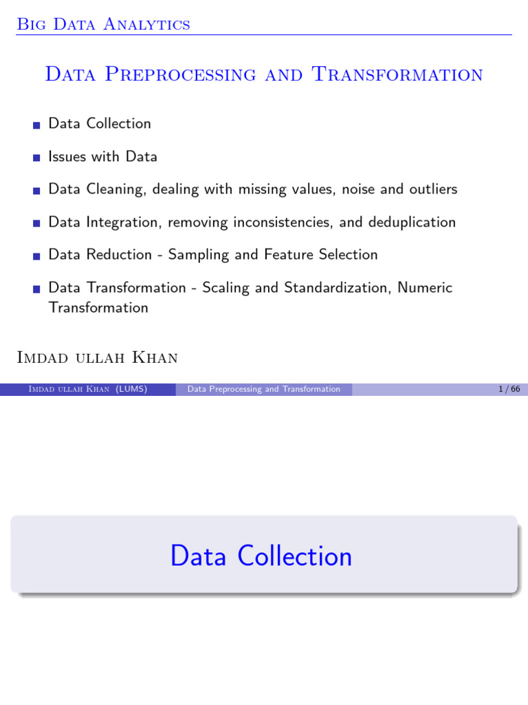 Lec 3 Data Preprocessing and Transformation | PDF | Sampling (Statistics) | Statistics