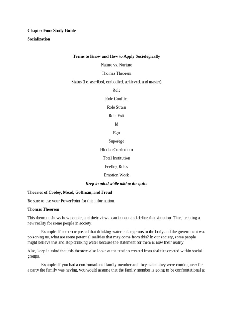 Sociology Chapter 4 Study Guide | PDF | Id | Psychological Concepts
