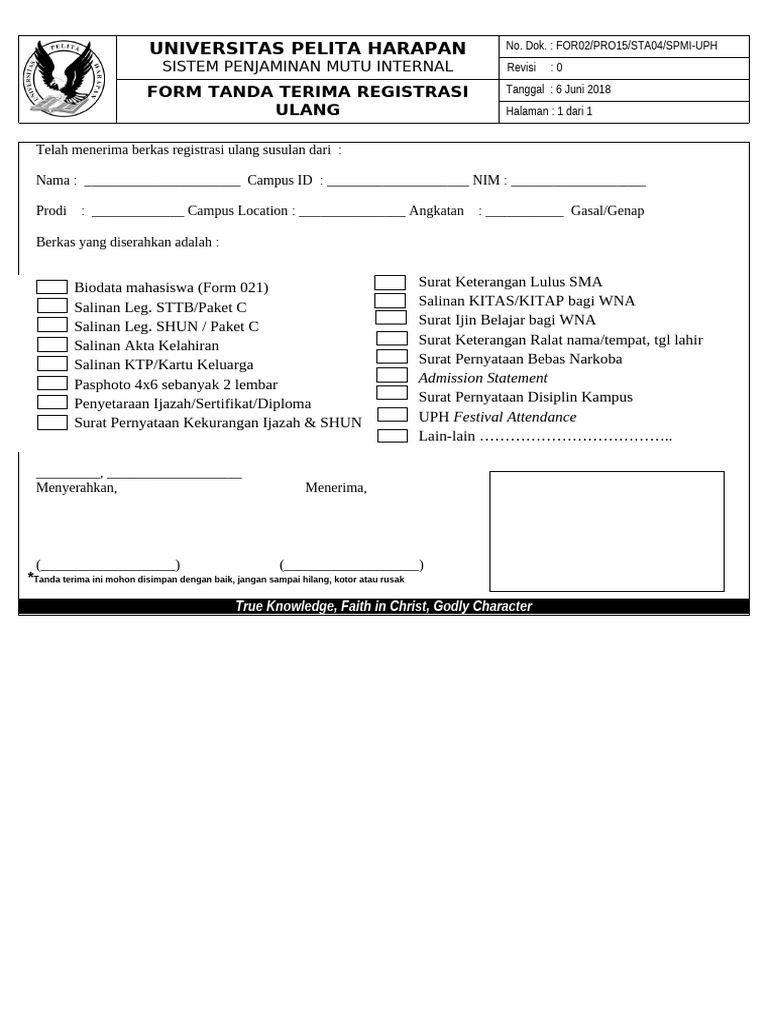 Form Tanda Terima Registrasi Ulang | PDF