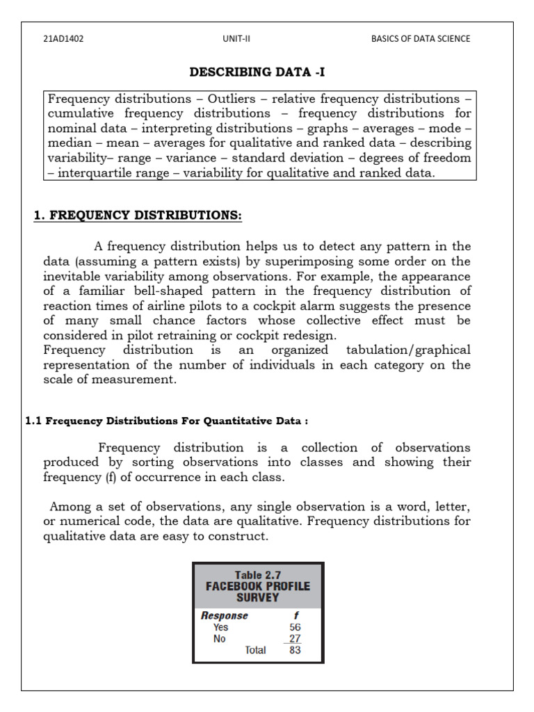 UNIT II | PDF | Standard Deviation | Mean