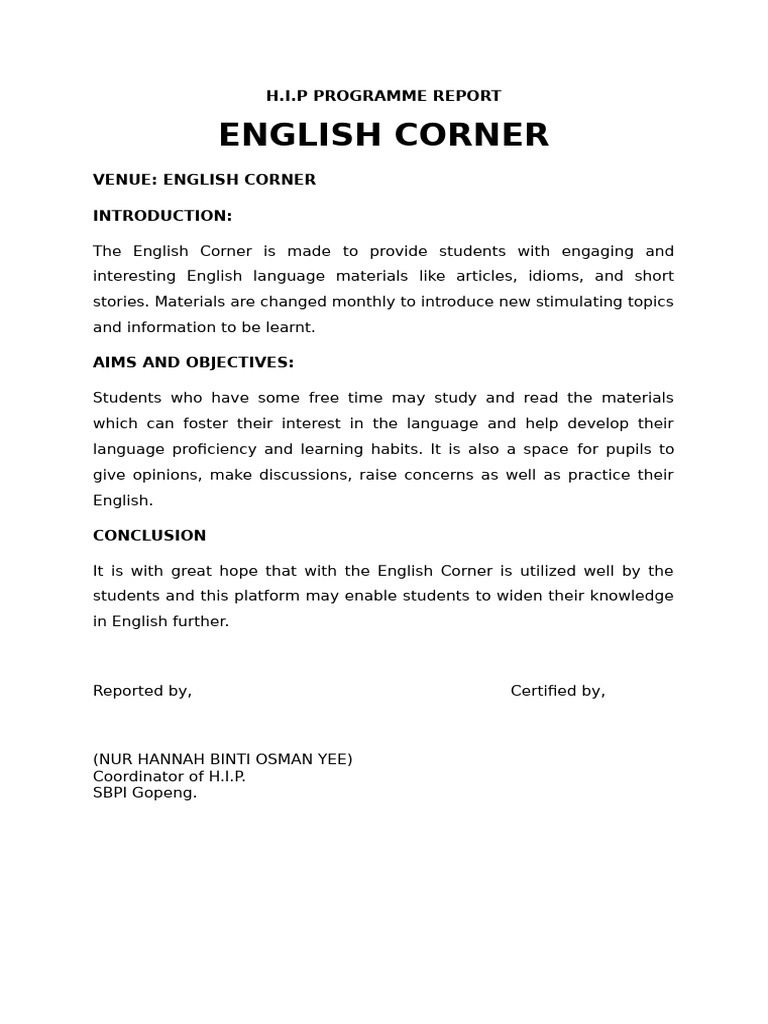 English Corner Report | PDF