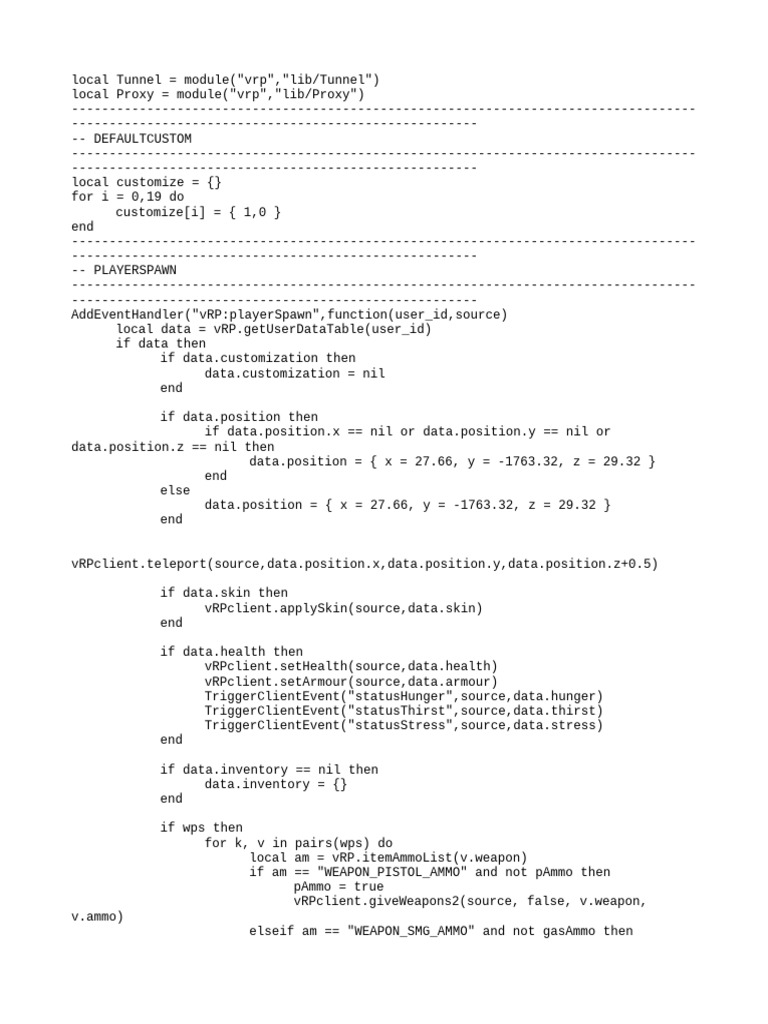 vRP Player Spawn and Data Management Script | PDF
