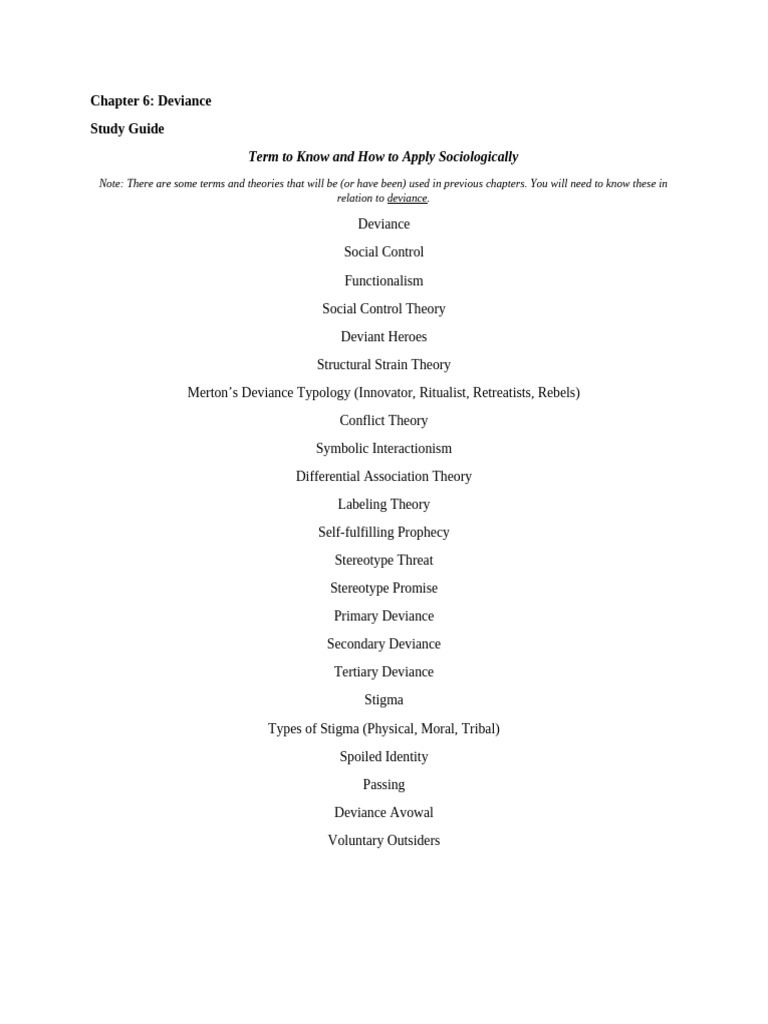 Sociology Chapter 6 Study Guide | PDF | Deviance (Sociology ...