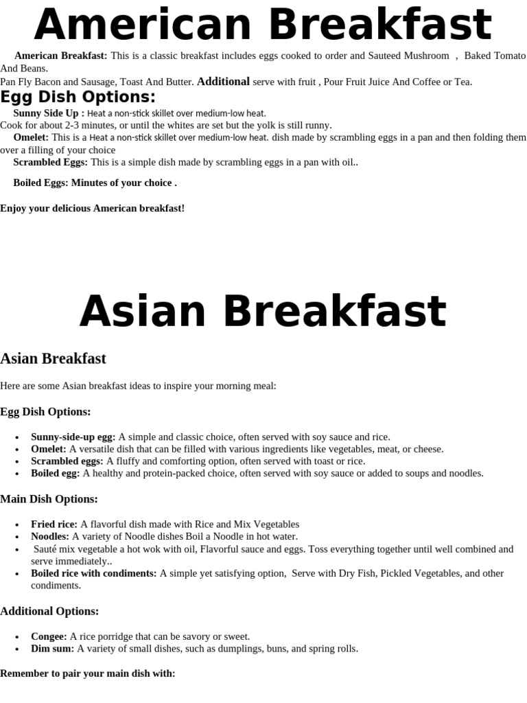 American Breakfast and Chinese Breakfast Set | PDF | Western Cuisine ...
