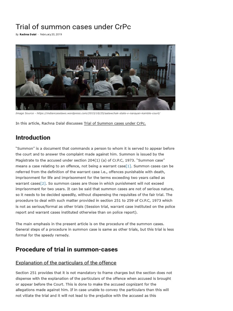 Summon Cases CRPC Trial of Summon Case Under CRPC | PDF | Plea | Acquittal