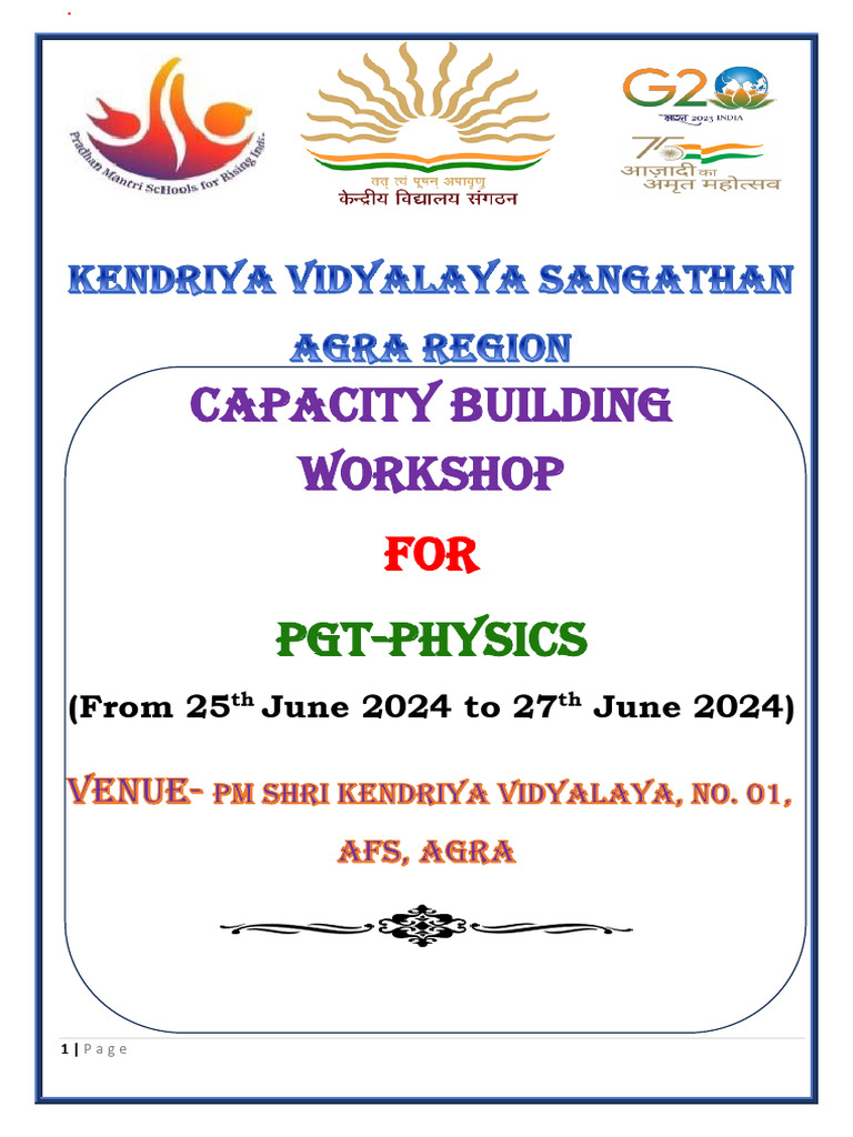 Physics Workshop 25.06.2024 To 27.06.2024 at PM SHRI KV - 1, AGRA | PDF | Teachers