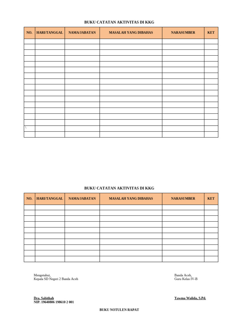 BUKU CATATAN AKTIVITAS DI KKG | PDF