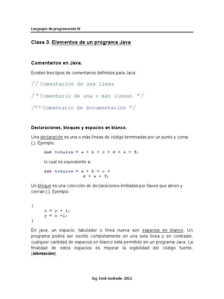 Clase 3 Elementos De Un Programa En Java Pdf Objeto Informática 9734