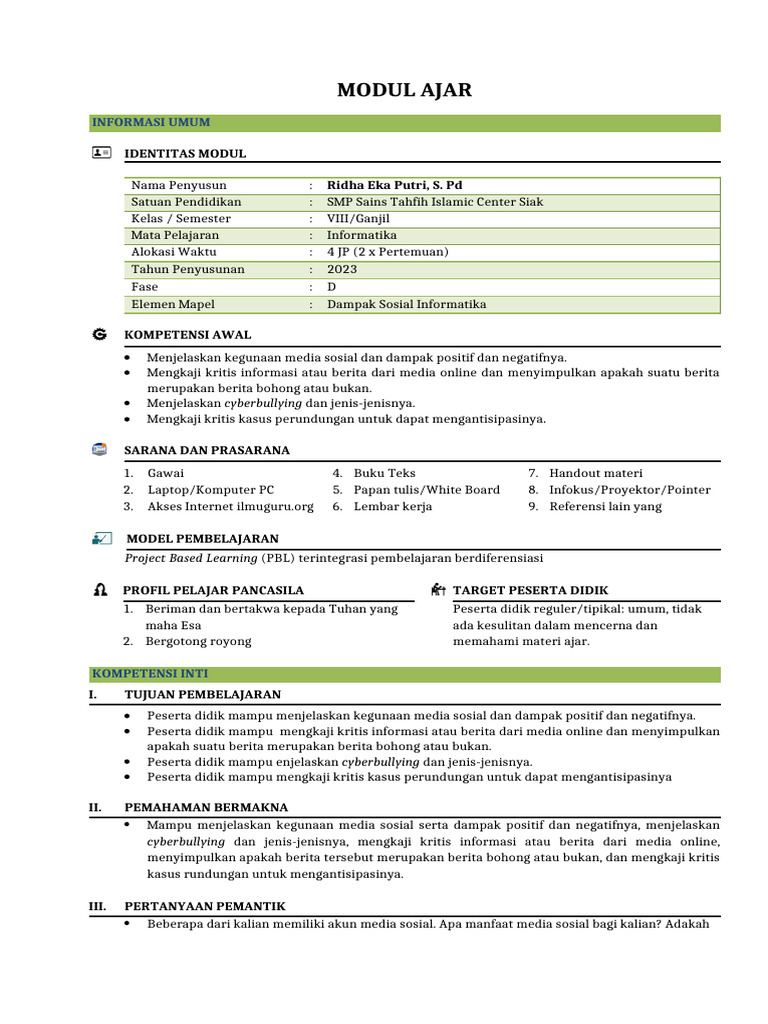 Modul Ajar Bab Viii | PDF
