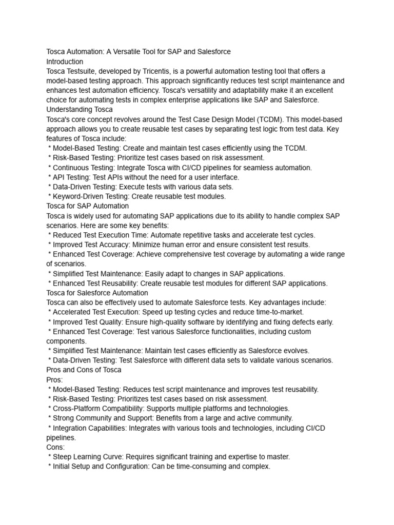 Tosca Automation - Tool For SAP and Salesforce | PDF | Automation ...