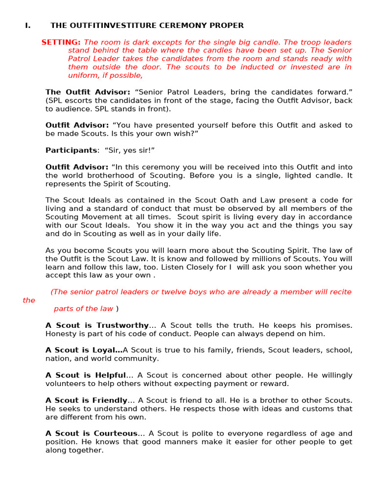 INVESTITURE SCRIPT for Investing Officer 2024 | PDF | Scouting