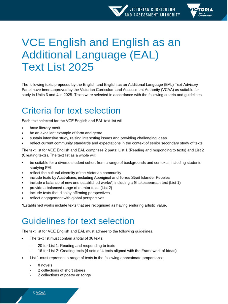 2025EnglishEALTextList | PDF