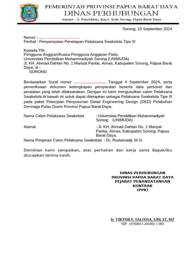 Surat Penetapan Swakelola Dermaga Doom | PDF