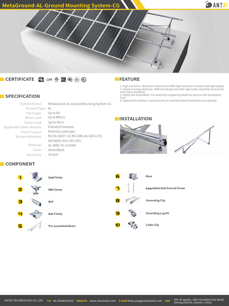 【Antai Solar Datasheet】Ground - Flat Roof Mounting System | PDF | Roof | Solar Panel