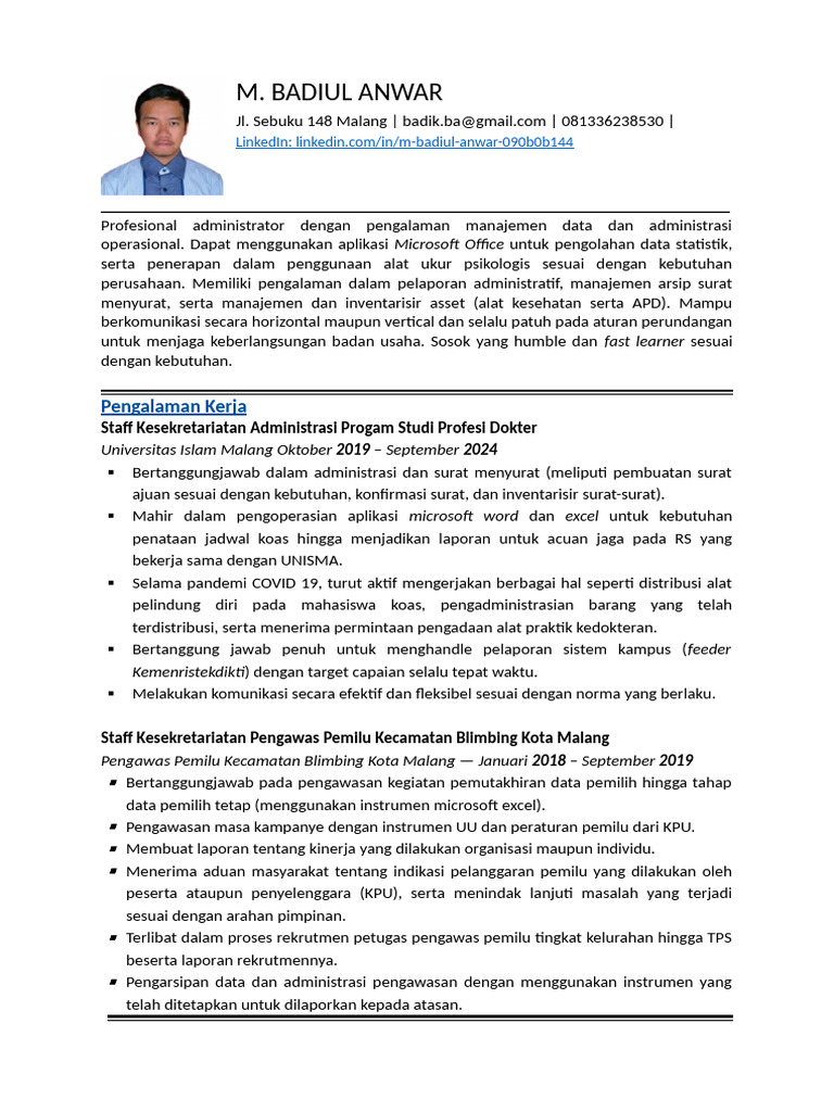 CV M. Badiul Anwar Staff | PDF
