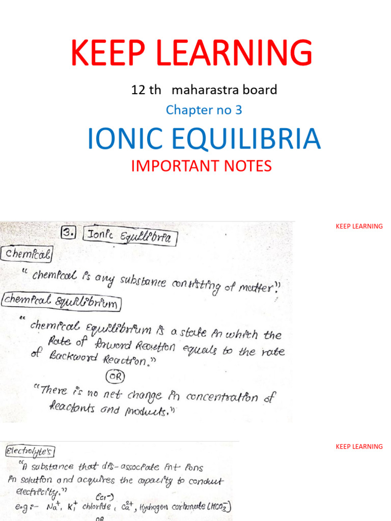 12th Chemistry Ionic Equilibria | PDF