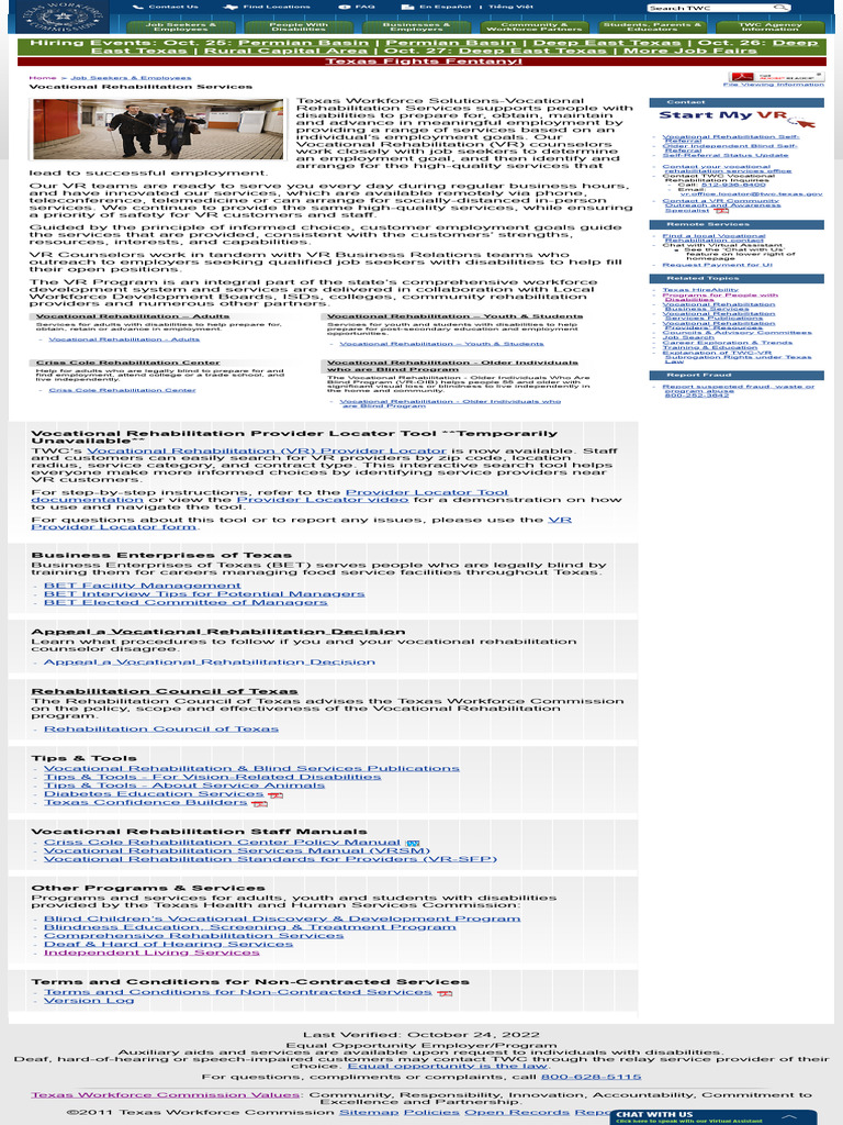 Vocational Rehabilitation Services Texas Workforce Commission | PDF | Rehabilitation Counseling ...