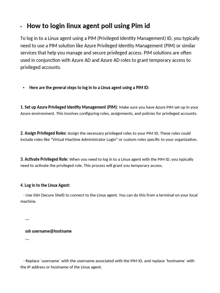 How To Login Linux Agent Poll Using Pim Id | PDF | Login | Microsoft Azure