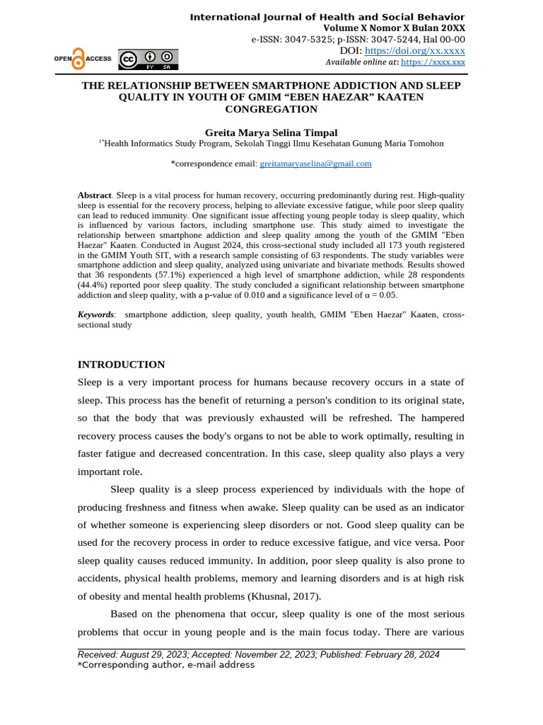 JURNAL INTER KESEHATAN 2024 Greita Marya Selina Timpal | PDF | Sleep | Sleep Deprivation