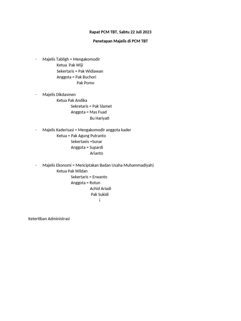 Rapat PCM TBT | PDF
