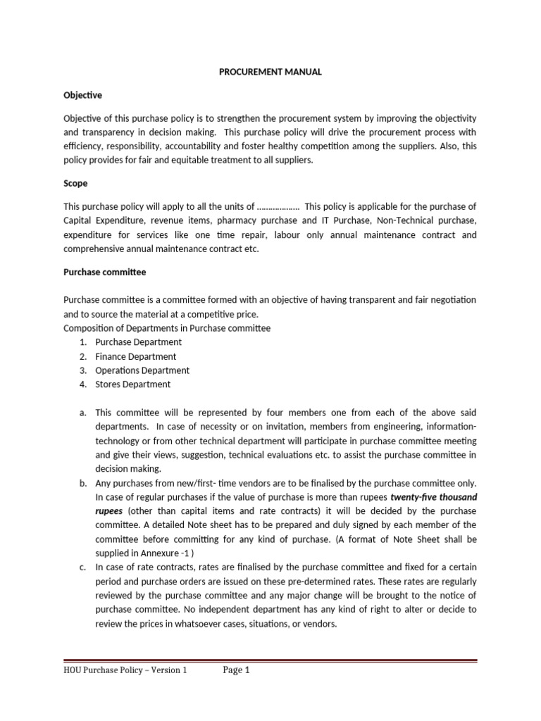 Purchase Policy Overview and Guidelines | PDF | Procurement | Prices