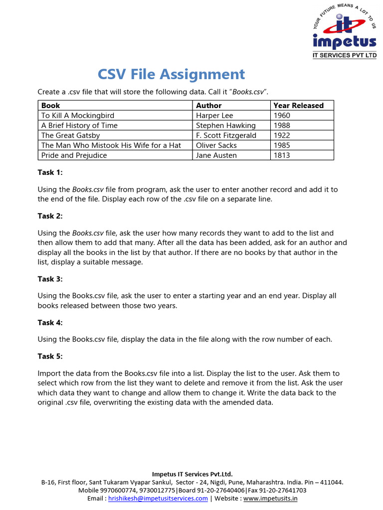 CSV File Assignment Backup | PDF