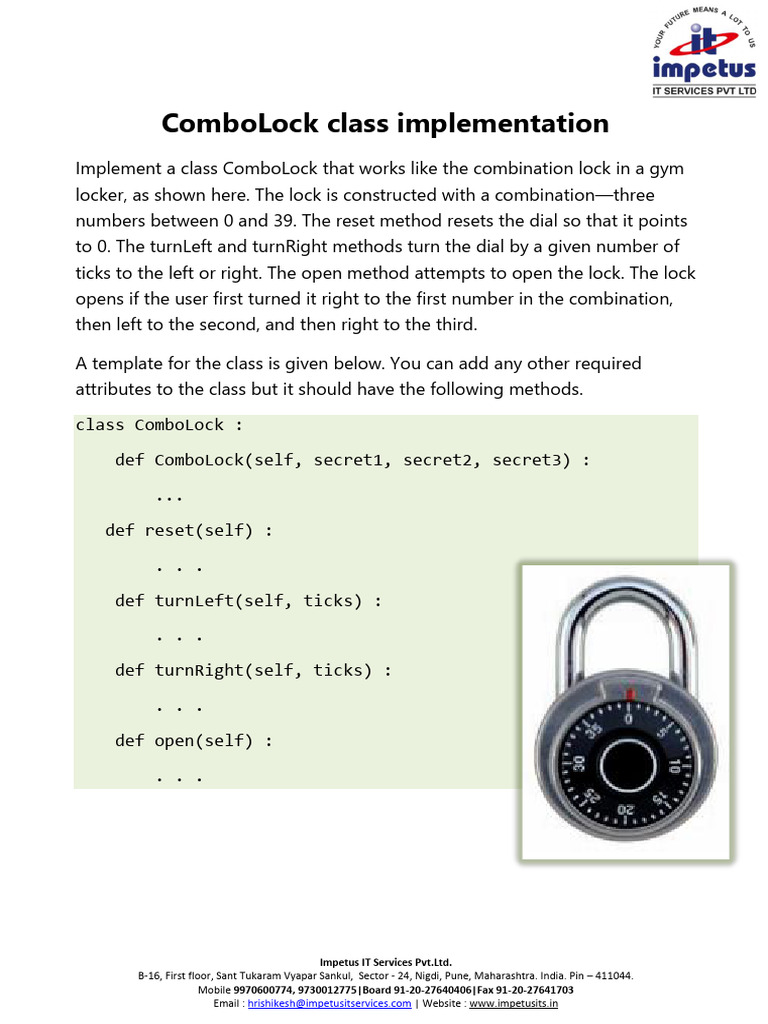 Class Design - ComboLock | PDF