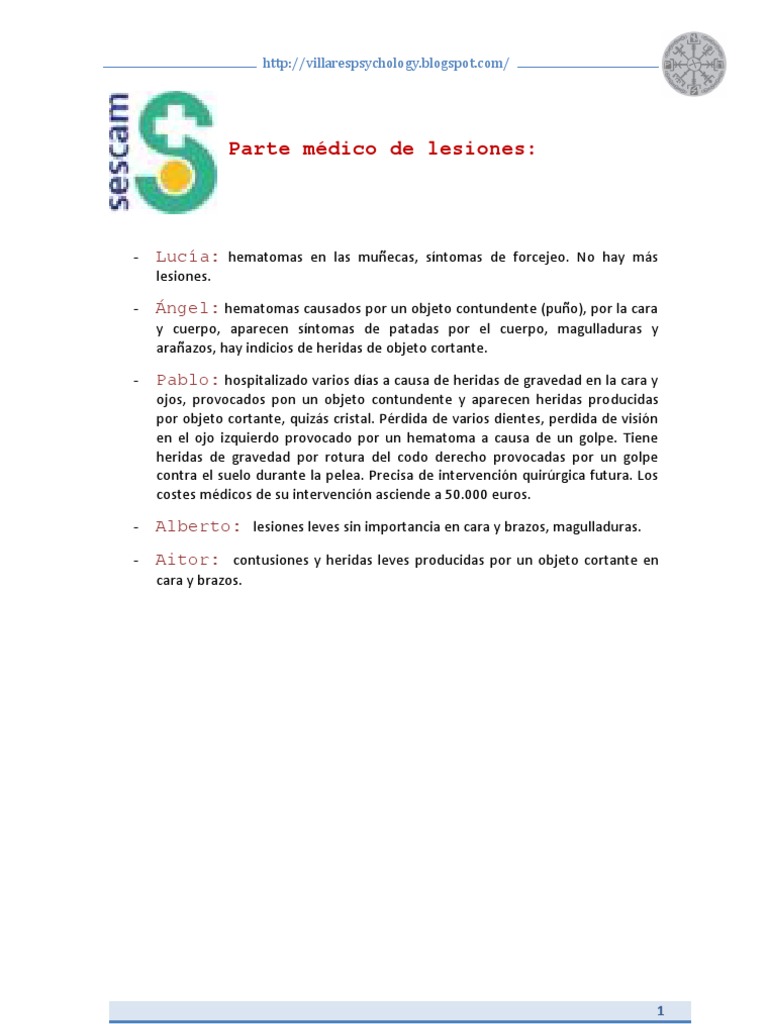 Parte Médico de Lesiones | PDF | Especialidades Medicas | Enfermedades y trastornos