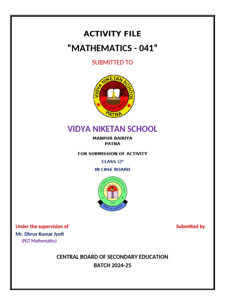 Class 12 Mathematics Activity File | PDF