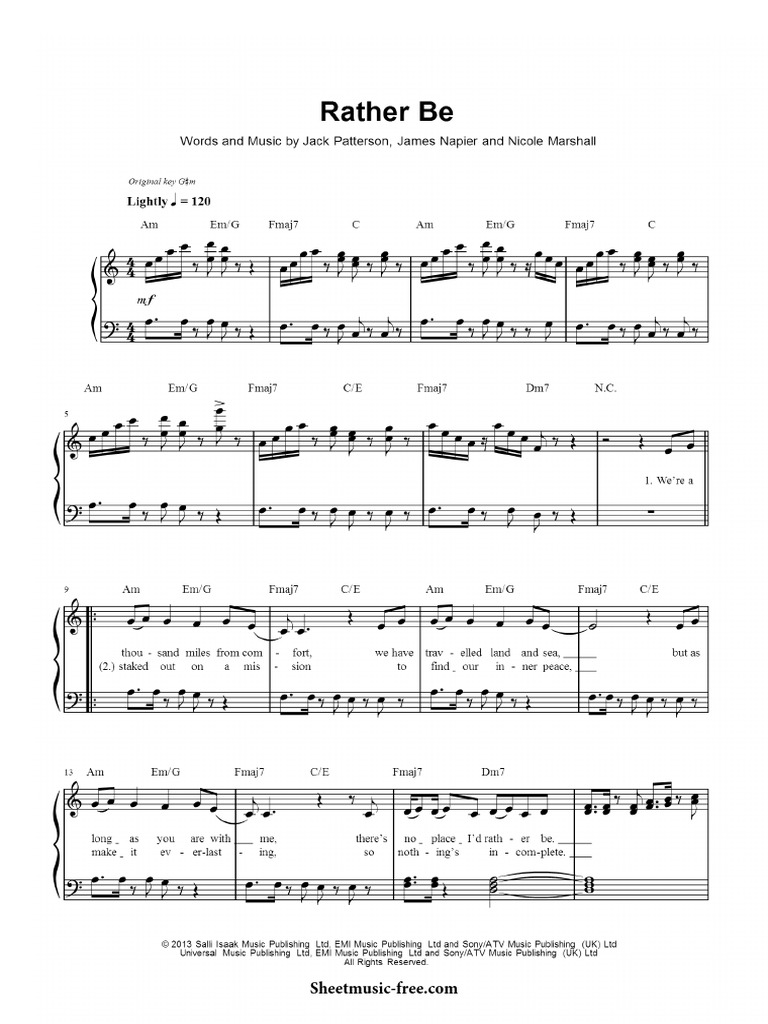 Rather Be Sheet Music Clean Bandit (SheetMusic Free - Com) | PDF