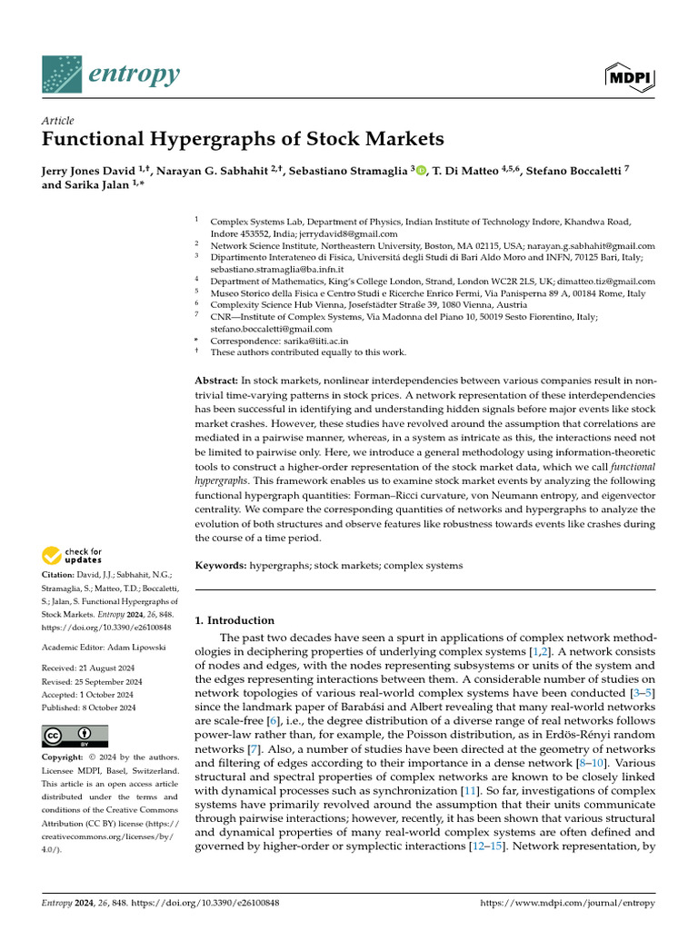 Functional Hypergraphs of Stock Markets | PDF | Statistical Theory | Applied Mathematics