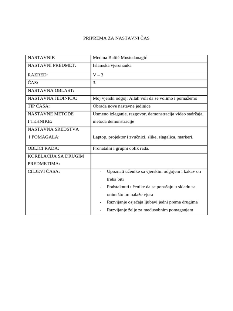 Urnek pripreme za skolu | PDF