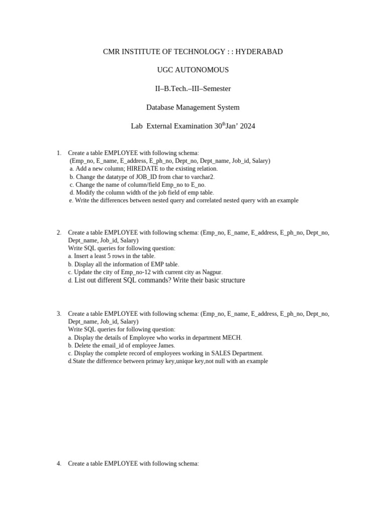 2024-2025 Dbms External Paper | PDF | Sql | Pl/Sql