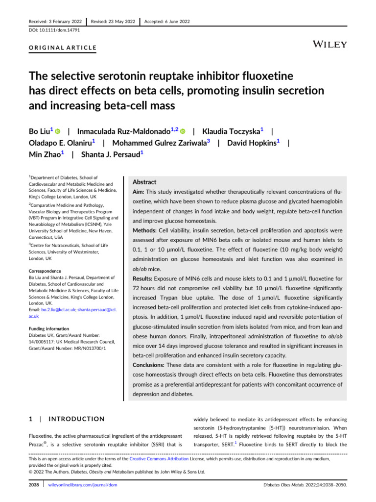 The Selective Serotonin Reuptake Inhibitor Fluoxetine Has Direct ...