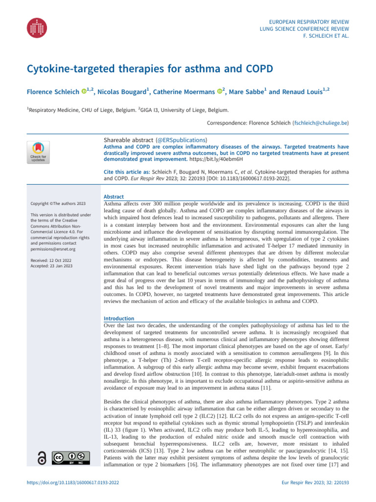 Cytokine-Targeted Therapies For Asthma and COPD | PDF | Asthma ...