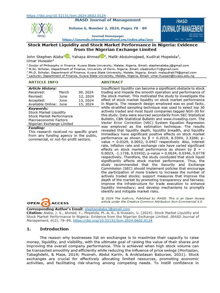Nigerian Stock Market Liquidity Insights | PDF | Efficient Market ...