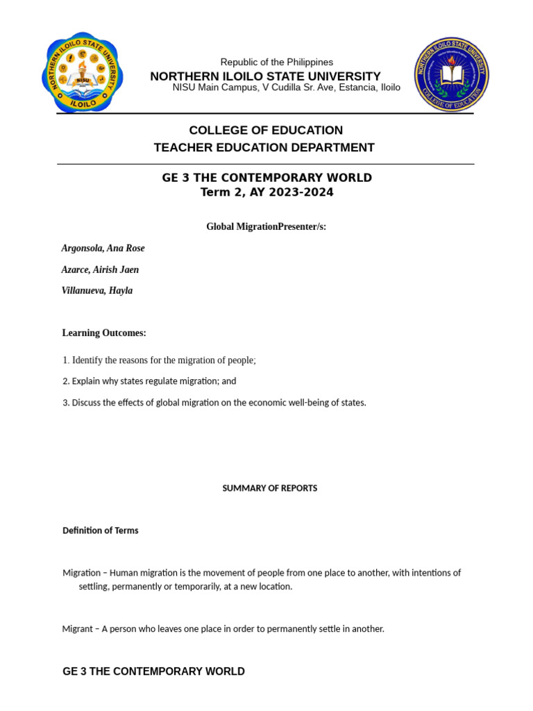 Global Migration-Summary-Report | PDF | Immigration | Human Migration