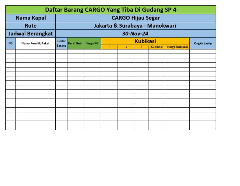 Paket CARGO Brangkat 30 November - 123445 | PDF