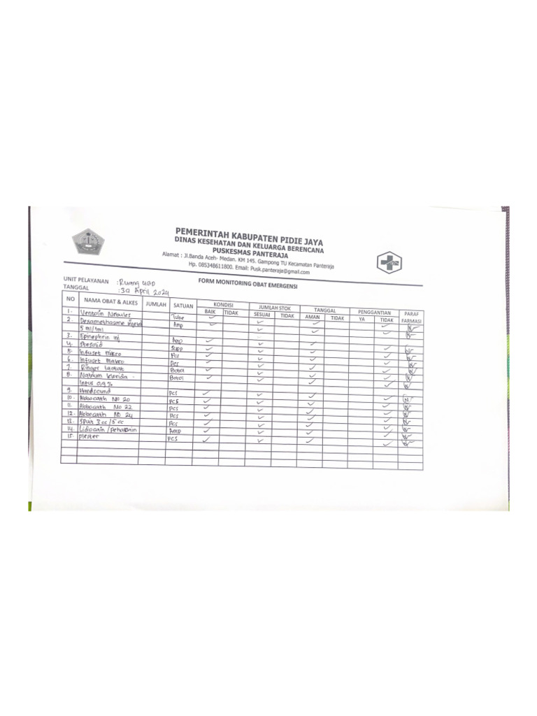 FORM MONITORING OBT EMERGENSI | PDF